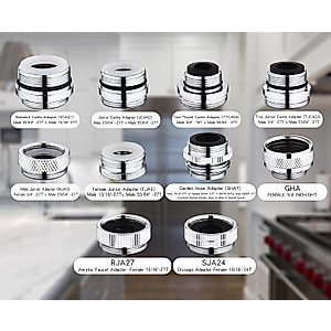 Faucet Adapter Kit, Brass Kitchen Sink Aerator Adapter,Male/Female Sink Faucet Adapter to Connect Garden Hose, Water Filter, Standard Hose via Diverter (10 Pieces)