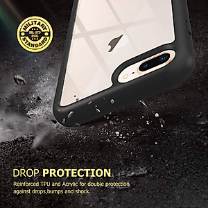 LUCKYCAT iPhone 7/8 Plus Case (5.5") with 2 Tempered Glass Screen Protectors, Shockproof Clear Multicolor Bumper - Black