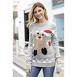 Viottiset Women's Ugly Christmas Xmas Pullover Knitted Sweater Grey Funny Squirrel M