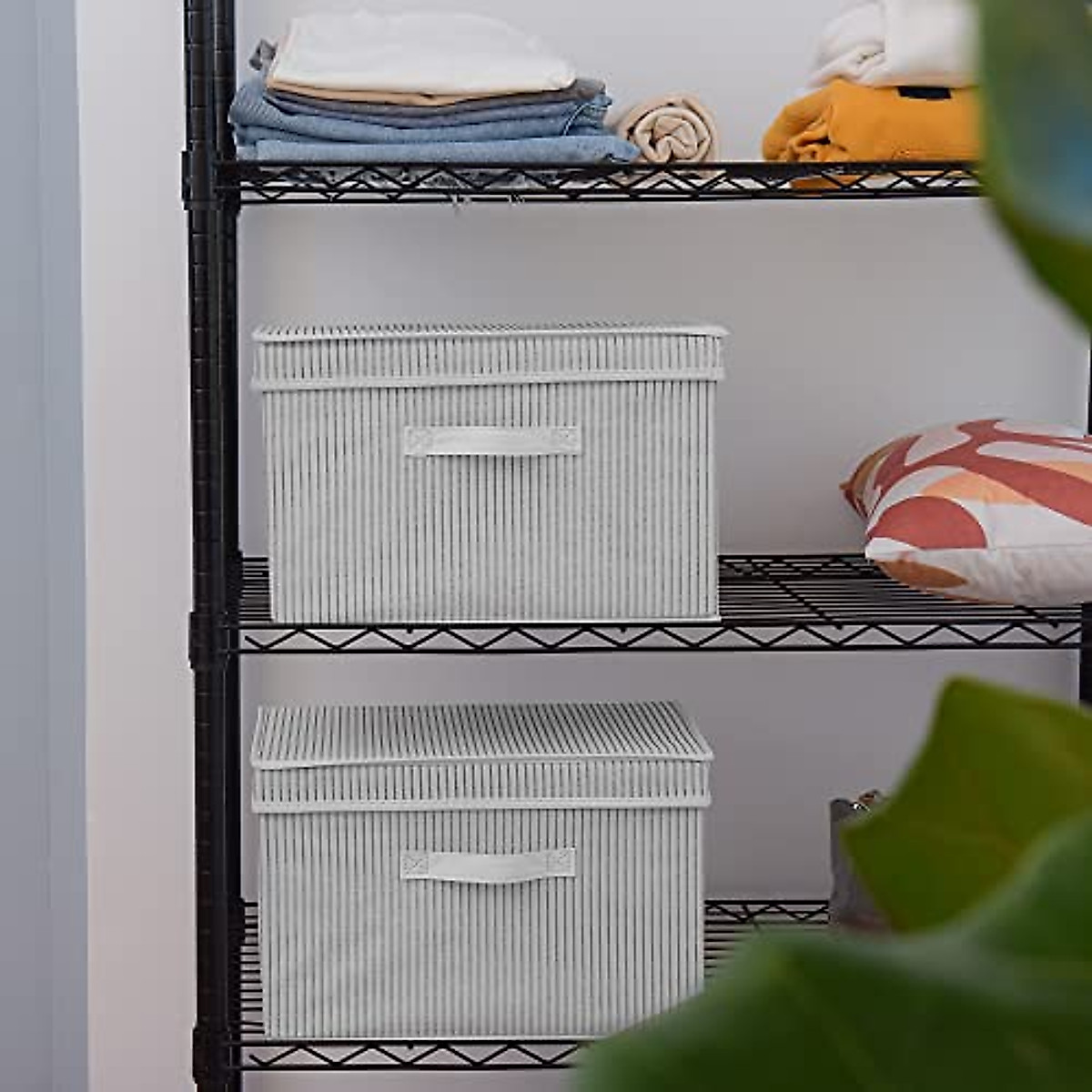 GRANNY SAYS Fabric Storage Boxes, Large Storage Bins with Lids, Toy Storage Organizer, Closet Storage Baskets for Shelves Organizing Bookcase Entryway Wardrobe, Gray/White, 2-Pack
