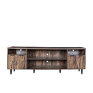 Voohek Modern TV Stand, Wood Media Console Table with 4 Doors and 4 Open Shelves, Farmhouse Entertainment Center Cabinet w/Storage, for Living Room Bedroom, for 85 inch, Dark Brown