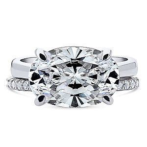 BERRICLE Sterling Silver East-West Wedding Engagement Rings Cubic Zirconia CZ Solitaire Ring Set for Women, Rhodium Plated Size 7