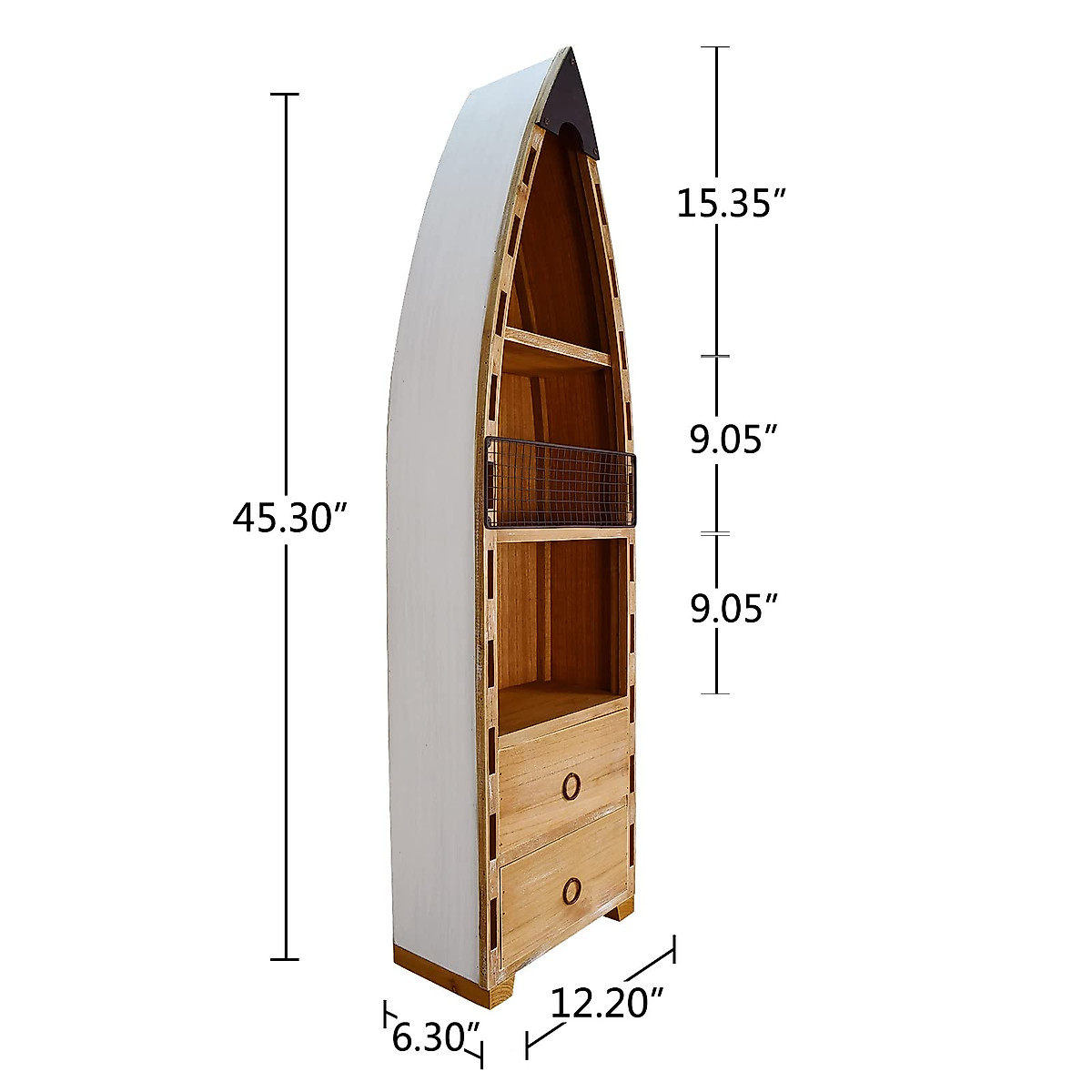 Veclotch Boat Decor with Shelf Drawer Hanging Wood Boat for Wall, Rustic Nautical Standing Boat Bookshelf Decor Beach Theme Display Boat Storage Shelves for Bathroom Bedroom Lake House Decoration