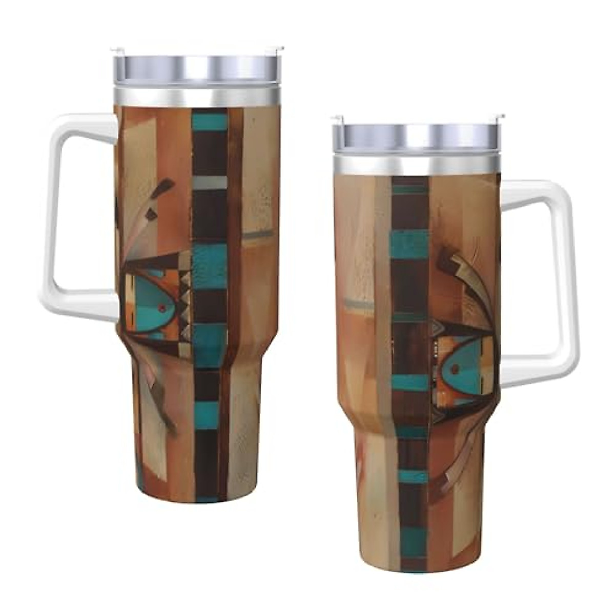 Xiexide 40oz Fits Cup Holder Office West Native Southwest American Indian Tribal Totem Heritage Double Walled Vacuum Insulatedith Handle And Straw,Hot & Cold Drinks