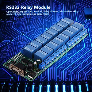 Jeanoko RS232 DB9 Female Interface 16-Channel Relay Board Serial Port Smart Module 8 Working Modes Relay Module for Automation Control