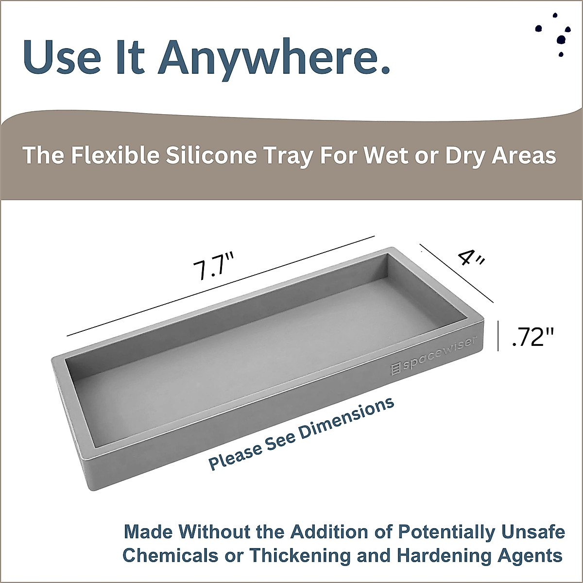 Spacewiser Countertop and Vanity Tray – Small 7.7" Silicone Soap Dispenser Tray, Shatterproof Flexible Bathroom Tray, Kitchen Sink Tray for Soap Bottles, Key Trinket Ring Tray, Original Silicone Tray