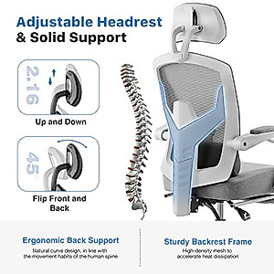 Ergonomic High Back Office Chair with Lumbar Pillow and Retractable Footrest, Mesh Office Chair with Padded Armrests and Adjustable Headrest, Swivel Rolling Chair, Height Adjustable