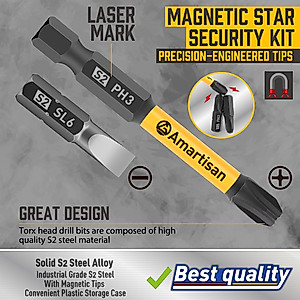 Amartisan 24-piece Screwdriver Bit Set | Magnetic Slotted Phillips driver bit set | S2 Steel, long 1" and 2.3" Head Drill Bits Set