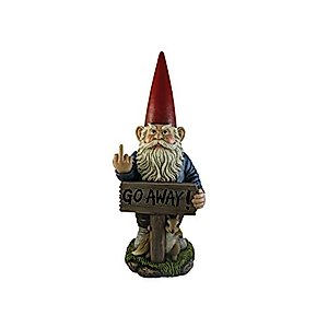 DWK Flipping Off Angry Outdoor Front Porch Garden Gnome Large Statue | Yard Ornaments Outdoors | Gnomes Garden and Yard Stuff | Fairy Garden Accessories Outdoor - 18"