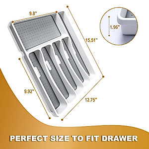 Bellsal Silverware Organizer 6 Slots Silverware Tray for Drawer Utensil Organizer Cutlery Flatware Organizer for Kitchen Plastic