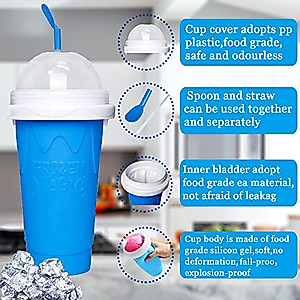 2 Pack Slushy Maker Cup, Frozen Magic Squeeze Cup, Magic Quick Frozen Smoothies Cup, Portable Double Layer Slushy Maker Cup, Slushie Machine with Straw and Spoon(Blue and Pink)