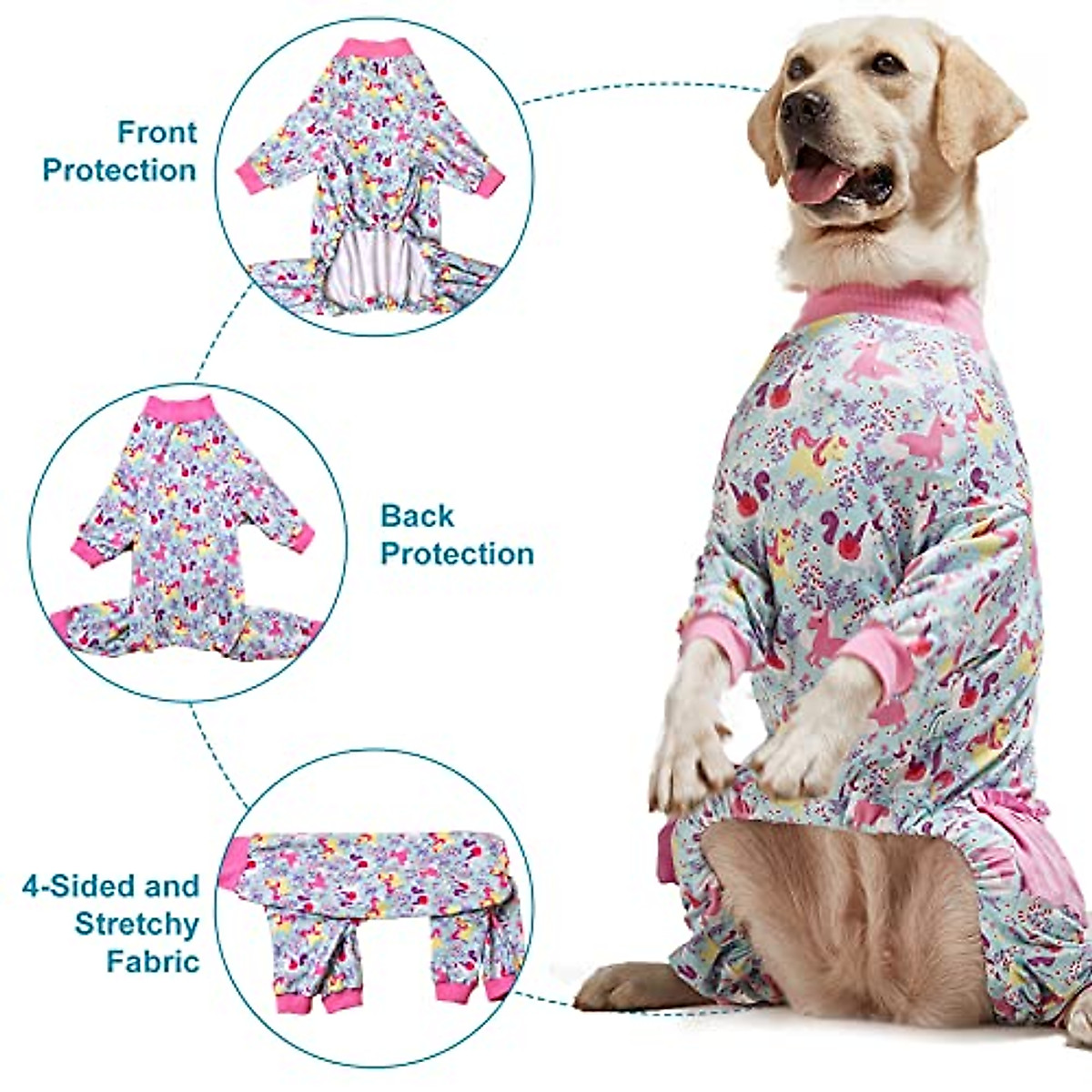 LovinPet Large Breed Dog Pajamas Onesie - Lightweight Stretchy Knit Dog Jammies, Unicorn Seafoam Print Dog PJ's, Large Dog Onesie, Pet PJ's/Large