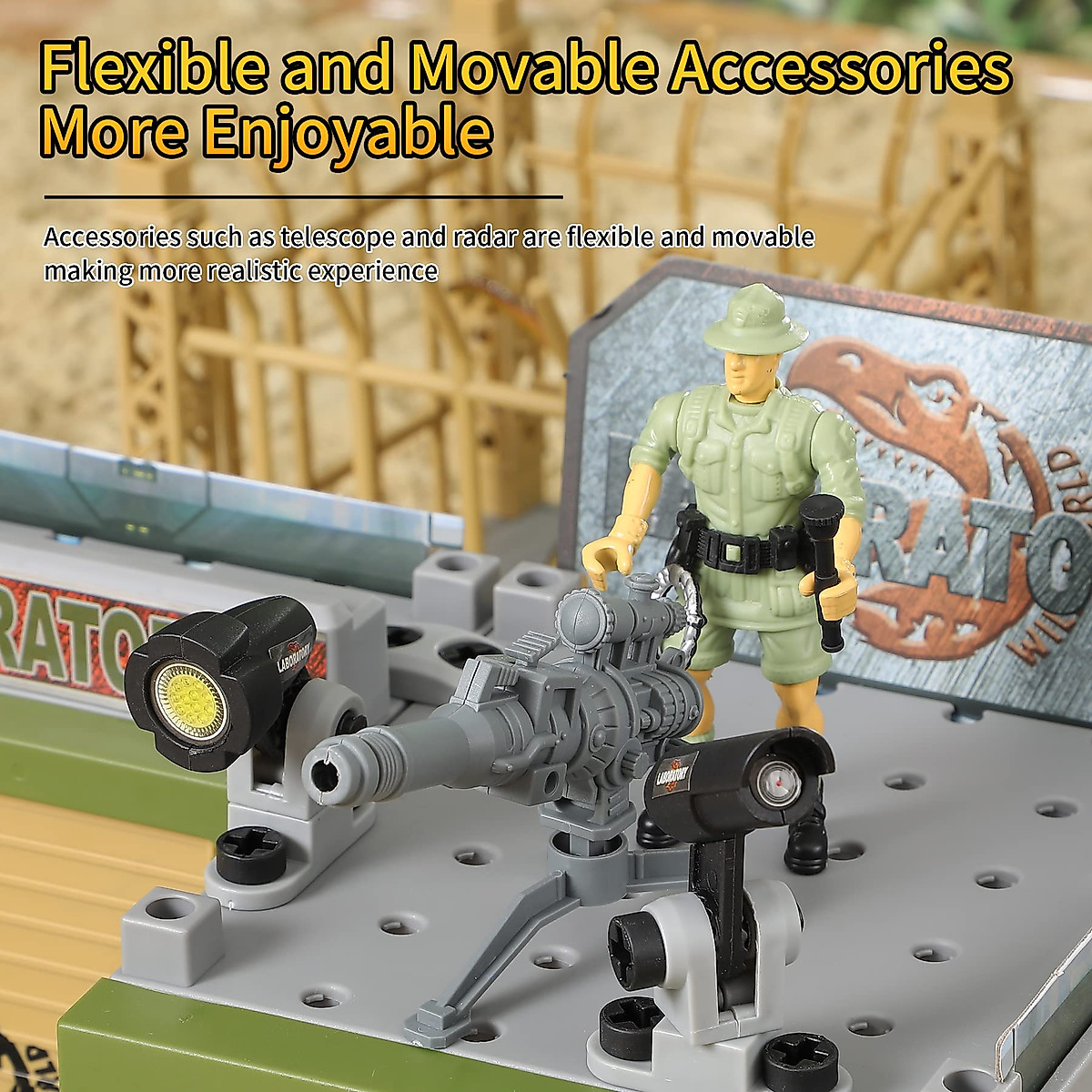 FLYINTOYS Dinosaur Toys for Kids,Dinosaurs Figures Playset with trex,Soldier,Lab,Dino Cage,Hunting Equipment,Create a Dino World,Educational Toy Birthday for Toddler 3-9 Boys&Girls