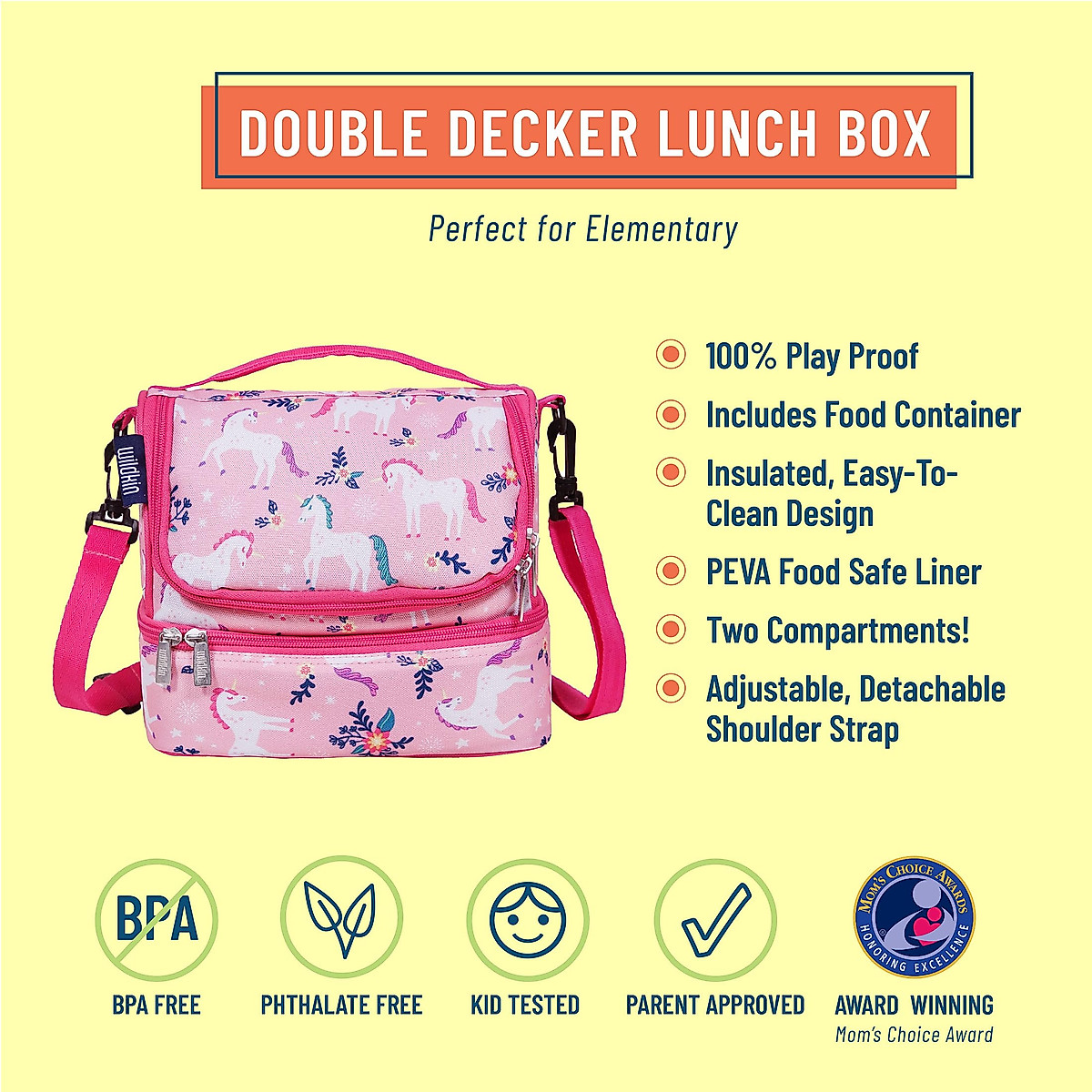 Wildkin Two Compartment Insulated Lunch Bag for Kids – School & Travel Ready - Magical Unicorns