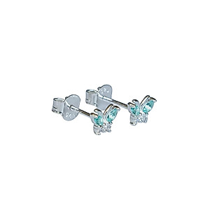 Butterfly Blue CZ Cubic Zirconia Stone, Pair, 925 Sterling Silver Small Studs for Women, Cartilage Earring, Tarnish & Water Resistant, By MiYa Jewelry Creations