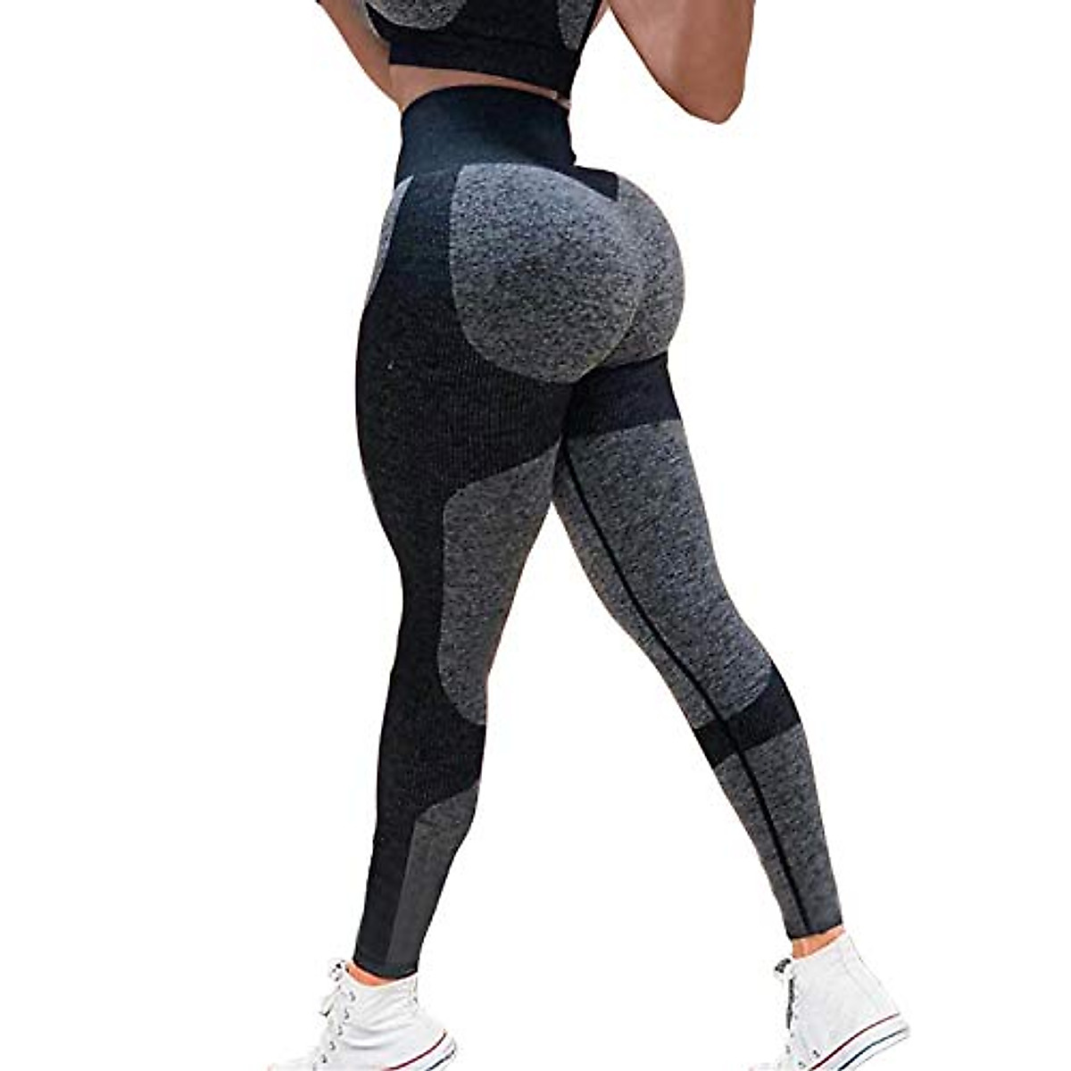 KIWI RATA Women's High Waist Active Seamless Compression Fitness Leggings Running Workout Slim Butt Lift Yoga Pants (#1 Heart Booty Black, Large)