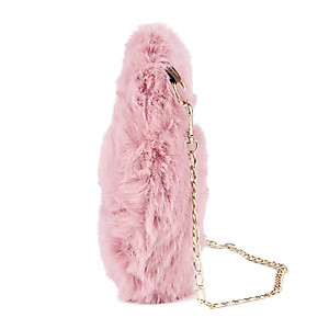 SUKUTU Faux Fur Purse Women's Heart Shaped Evening Handbags Small Cute Phone Crossbody Bag Clutches for Girls