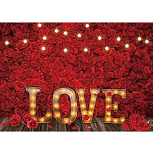 Mother's Day Red Rose Backdrop Rustic Love Rose Flowers Retro Wooden Romantic Photography Background Girls Women Wedding Bridal Shower Party Decoration 7x5FT