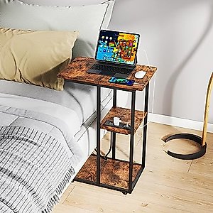 homsorout C Shaped End Table with Charging Station, Stylish C Side Table with USB Ports and Outlets for Small Spaces - The C Table End Table Side Table Perfect for Living Room Bedroom