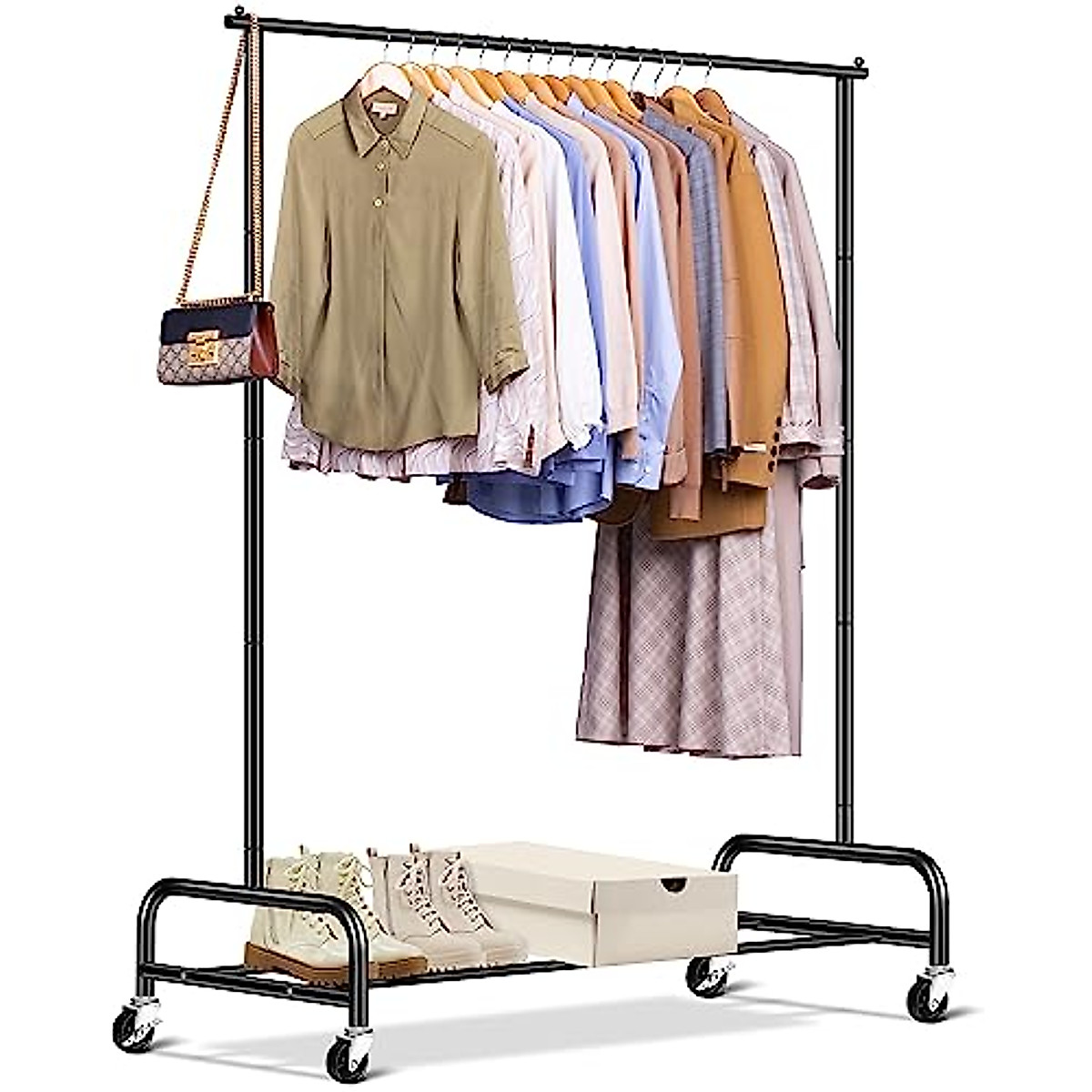 SLEEPING LAMB Heavy Duty Clothing Racks for Hanging Clothes Rack, 43" Wide Rolling Garment Rack Metal Clothing Hanger Rack with Wheels Wardrobe Rack for Coats, Shirts, Dress, (Black)