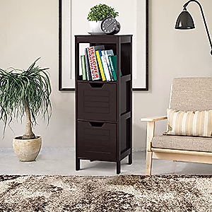 Tangkula Bathroom Floor Cabinet, Narrow Wood Storage Cabinet w/2 Switchable Drawers, Multifunctional Side Cabinet for Bathroom, Freestanding Small Cabinet for Small Spaces, 12 x 12 35 Inch (Espresso)