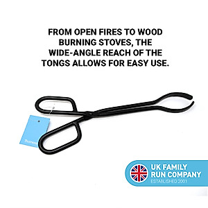 Black Heavy Duty Cast Iron Fire Place Log Tongs for Indoor Fire/Fire Pits Accessories/Tongs for Outdoor Stove/Long Logs Tweezers/Firewood Tongs/Campfire Tongs