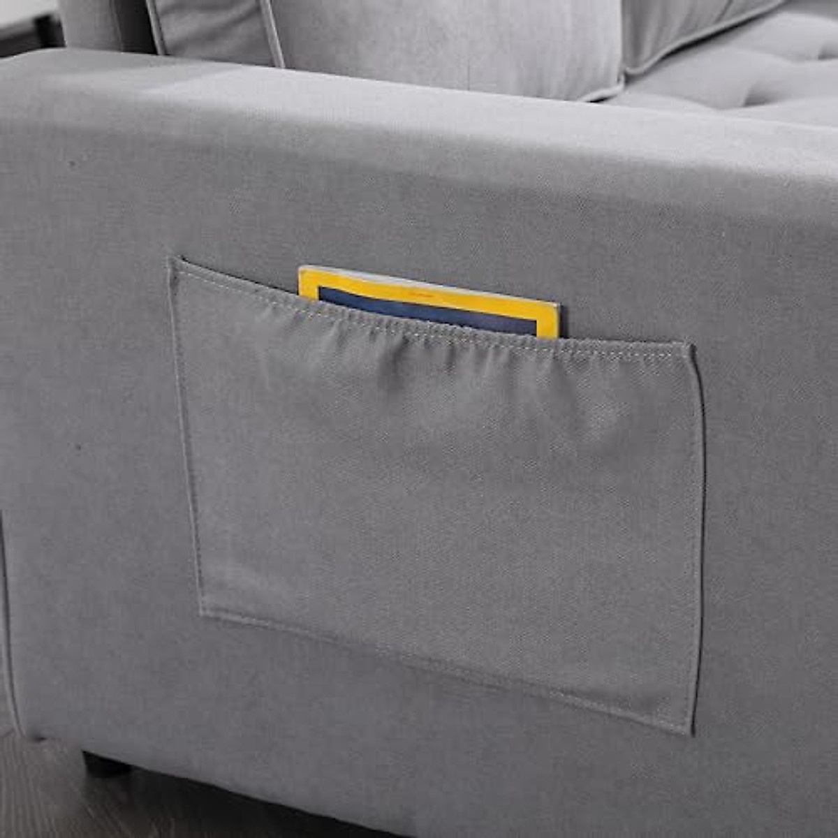 Eafurn Folding Pull Out Sofa Bed, 3 in 1 Convertible Sleeper Couch Floor Sofabed with Side Storage, Linen Upholstered Futon Loveseat Recliner for Living Room, Apartment, Small Space