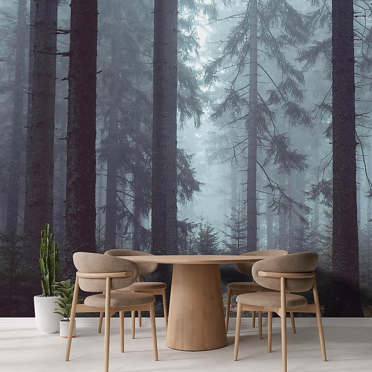 wall26 Foggy Pin Forest - Removable Wall Mural | Self-Adhesive Large Wallpaper - 100x144 inches