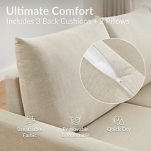 ODIKA L Shaped Convertible Sleeper Sofa Bed, 84" Sectional Couch for Living Room - Dual USB-C Charging, Pull Out Bed, Reversible Chaise with Storage & Pockets, Removable & Washable Beige Linen Covers