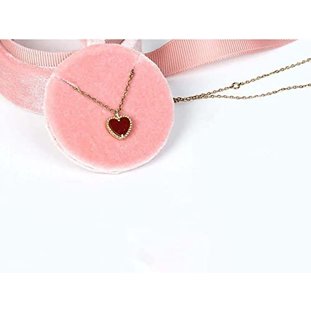 Beatilog Small Necklace Gift Box - Velvet Pendant Case Portable Round Jewelry Storage with Elegant Ribbon Bow for Birthday, Mothers Day, Christmas, Wedding, Anniversary （Pink）