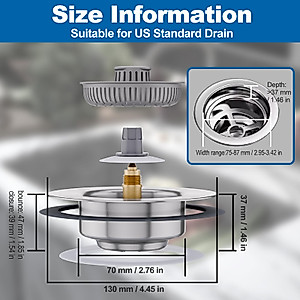 Auspok Upgraded 3 in 1 Kitchen Sink Silicone Drain Strainer Set, 304 stainless steel sink stopper, silicone anti-clogging catcher basket,3-layer leak-proof ring Filter for US standard 3-1/2 inch drain