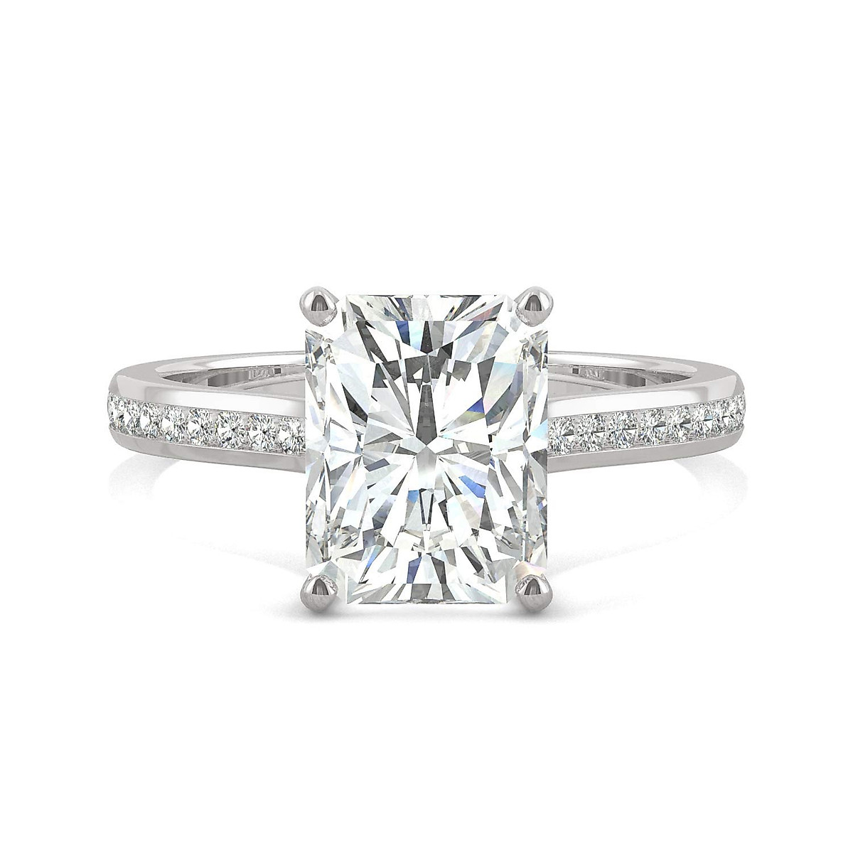 Charles & Colvard Created Moissanite 9x7mm Radiant Cut Engagement Ring for Women | 2.88 cttw DEW | Lab Grown | Solid 14K White Gold with Rhodium | Size 8