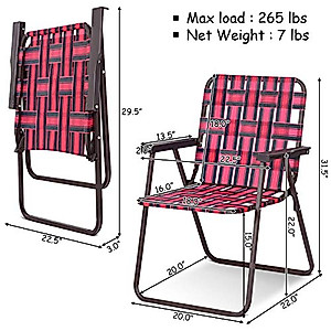 Giantex Beach Chairs Set of 6, Patio Folding Lawn Chairs for Adults, Outdoor Webbing Chair w/Steel Frame, Lightweight & Portable Camping Chairs for Fishing, Yard, Garden, Poolside Webbed Chairs, Red