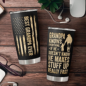 Macorner Gifts For Grandpa - Stainless Steel Tumbler American Flag 20oz For Papa - Birthday Gifts for Grandpa From Granddaughter Grandson - Fathers Day Gift for Grandpa From Daughter Son Wife Kids