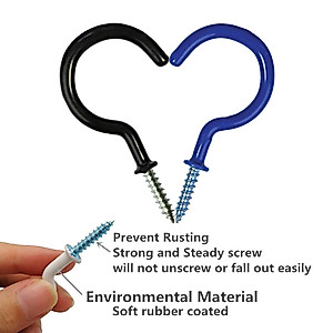 Hayodo 2 inches Ceiling Screw Hooks 15Pcs with Reusable Case Vinyl Coated Cup Hook Holder Screw-in Hooks for Hanging (Black)