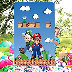 Super Bros Photo Door Banner,Cartoon Large Fabric Kids Face Photography Decoration Backdrop Boys Birthday Party Game Supplies Props Background (Super Bros)