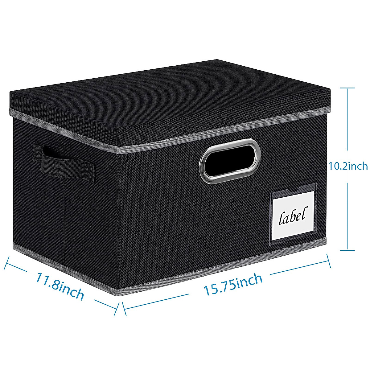 PFFVRP Extra Large Storage Bins with Lids, Foldable Fabric Storage Baskets with Lids, Sturdy Storage Boxes with Labels and 3 Handles for Closet Home Bedroom Office (Black)