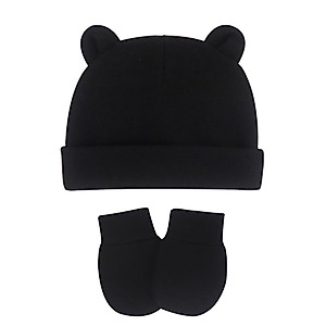 4 Sets Newborn Baby Hat and Mitten Set, Cute Animal Ears Beanies and No Scratch Mittens for 0-12 Months