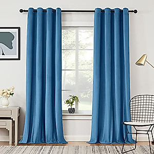 Melodieux Velvet Curtains for Bedroom- Thermal Insulated Room Darkening Soundproof Grommet Thick Geometry Embossed Window Drapes for Living Room, Blue, W52 x L63 inches, Set of 2