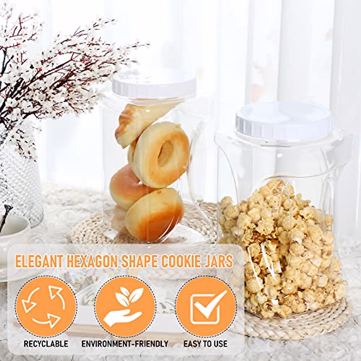 Queekay 4 Pieces 132 oz 1.03 Gallon Plastic Canisters with Lids, Clear Plastic Cookies Jars Wide Mouth Square Canisters Powder Laundry Detergent Container Candy Storage Jars for Kitchen