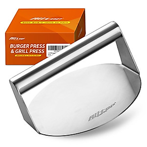 ALLTOP Smash Burger Press -Grill Essential,Stainless Steel Non-Stick Smasher Hamburger Press -Patty Maker for Flat Top Griddle,Grill,BBQ - Round Kitchen Tool (5.5 Inch)