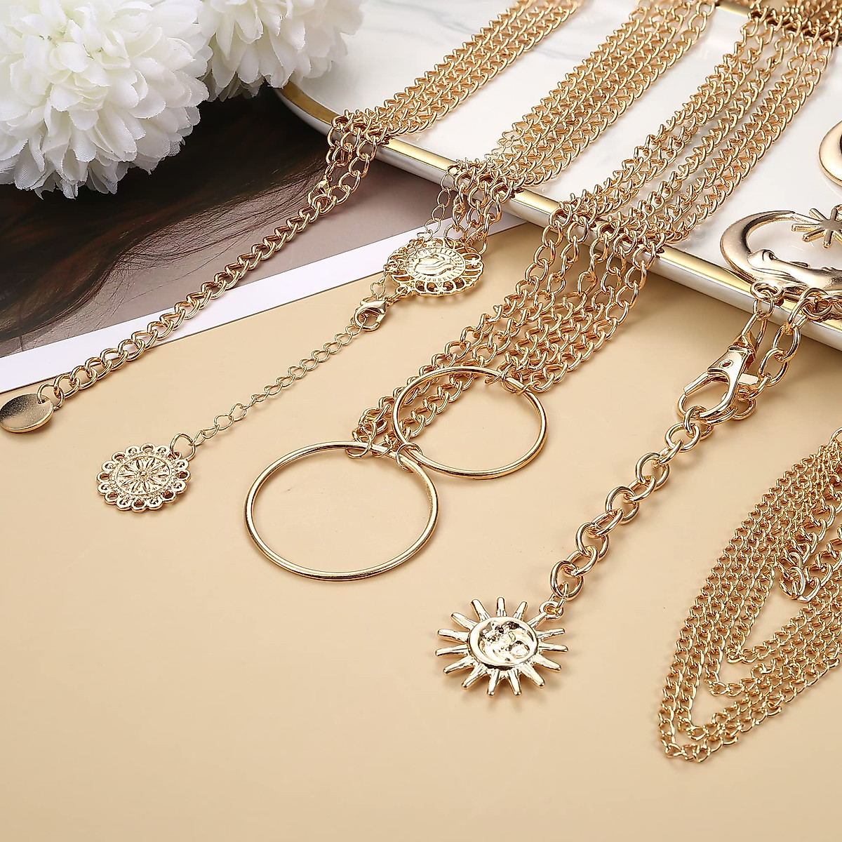 HAIAISO 5PCS Belly Waist Chain Multi-layer Metal Waist Chain Adjustable Body Link Belts Summer Bikini Sexy Waist Body Chain Jewelry for Women(Gold)