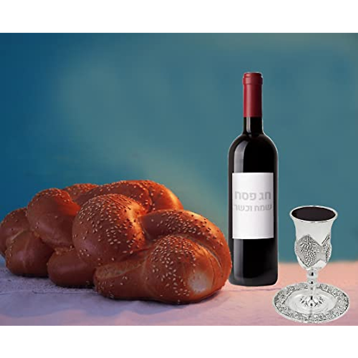 The Dreidel Company Tall Kiddush Cup With Leg Grape Design, Premium Quality Silver Plated Goblet, Shabbat and Havdalah Goblet, Judaica Shabbos and Holiday Gift (Grape-Design with Leg)