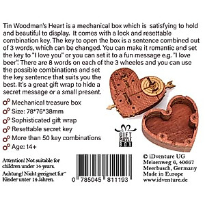 iDventure Tin Woodman's Heart - 3D Puzzle Box - Jewellery Box - Money Box for Cash - 3D Puzzle for Adults - Gift Box - Wooden Box - Treasure Box - Wedding Anniversary Present - Valentine's Day