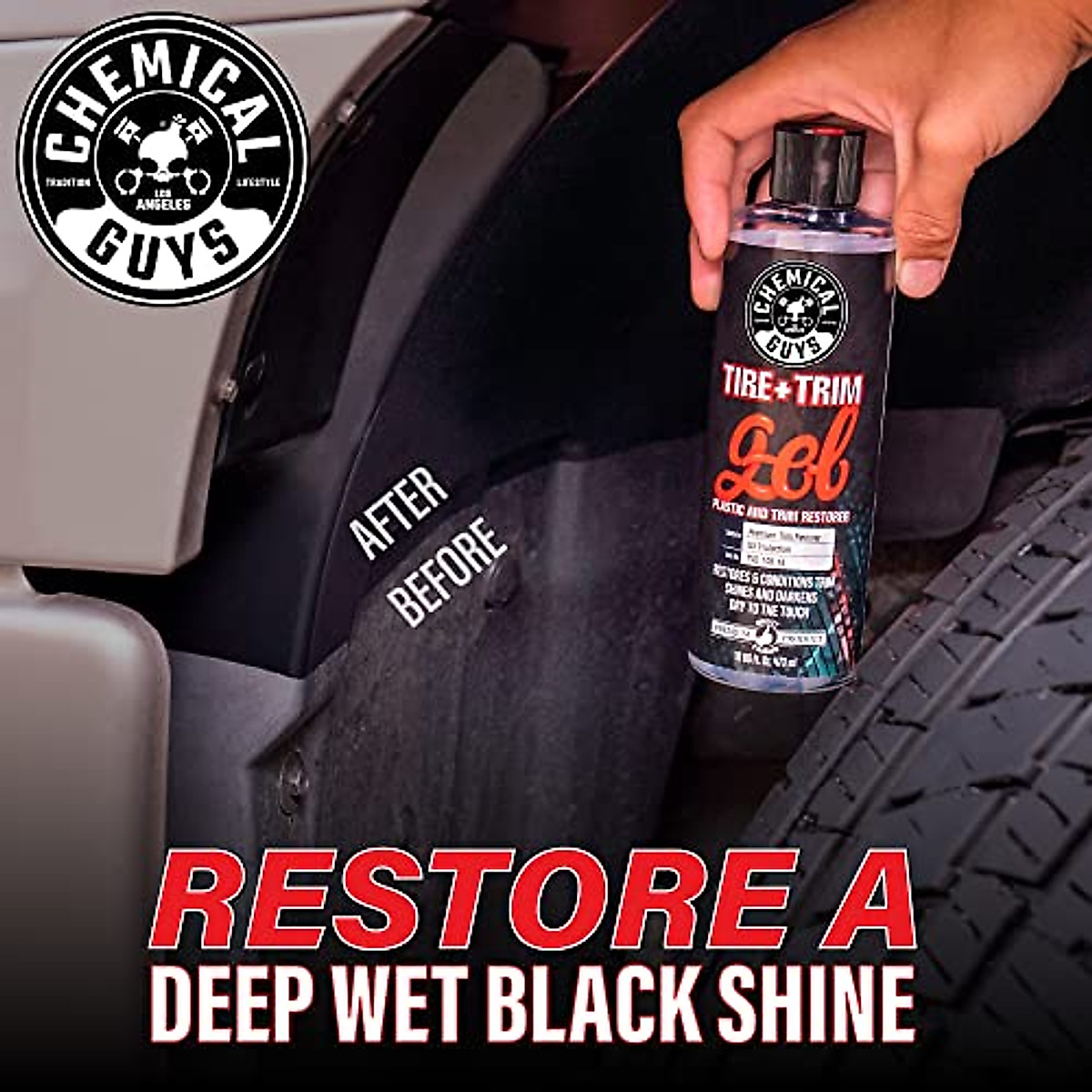 Chemical Guys TVD_108_16 Tire and Trim Gel for Plastic and Rubber, Restore and Renew Faded Tires, Trim, Bumpers and Rubber, Safe for Cars, Trucks, SUVs, Motorcycles, RVs & More 16 fl oz