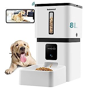 DoHonest Automatic Dog Feeder with Camera: 5G WiFi Easy Setup 8L Motion Detection Smart Cat Food Dispenser 1080P HD Video Recording 2-Way Audio Timed Pet Feeder App Control Night Vision S15
