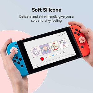 GeekShare 4PCS Silicone Joycon Thumb Grip Caps, Kawaii Cherry Blossom Joystick Cover Compatible with Switch/OLED/Switch Lite (Sakura)