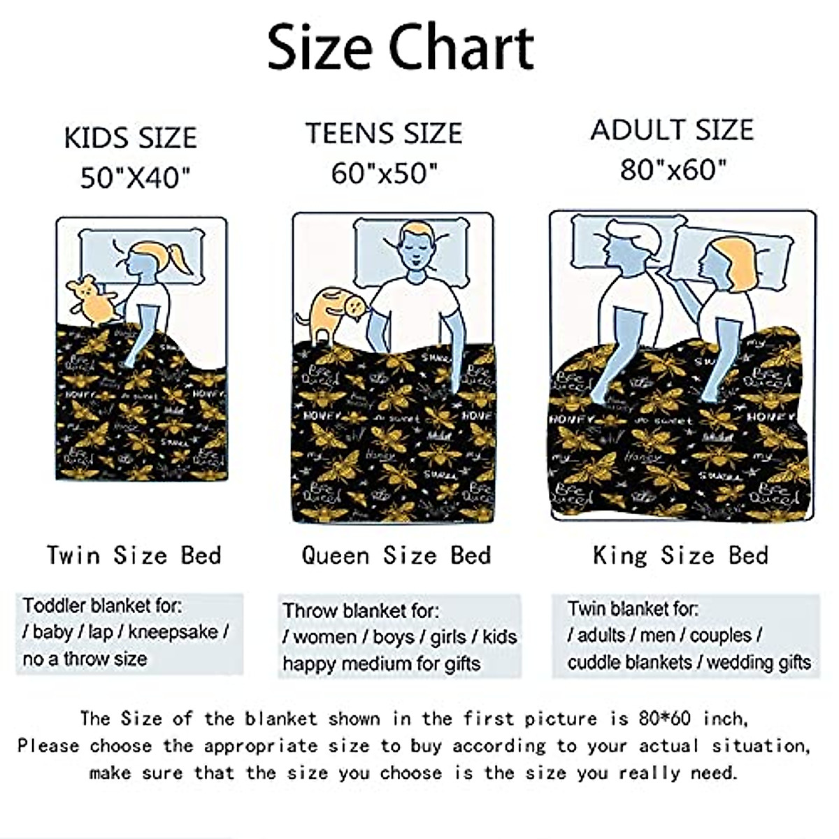 AuHomea Hohey Bee Golden Throw Blanket Lightweight Flannel Fleece Blankets Warm and Cozy Throws for Winter Bedding and Couch 50"X40" Inches for Kids Adults