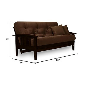 Westfield Rich Espresso Futon Frame (Available in Full or Queen Size, Warm Black Finish) Made of Solid Wood, Mission Style Futon Sofa Sleeper with Curved Arms