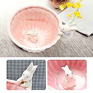 LIDSCURA Easter Rabbit Bowl, White Pink Double Rabbit Bowl, For Serving Salad, Noodles, Soup and Rice, Cute Cartoon Rabbit-Shaped Ceramic Bowl for Little Girls, Kids Birthday Family Table Decoration